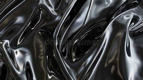 Glossy Black Fabric Close Up Abstract Fluid Waves Monochrome Textile Texture Luxurious
