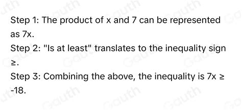 Solved Translate The Sentence Into An Inequality The Quotient Of X And 7 Is At Least 18 [math]