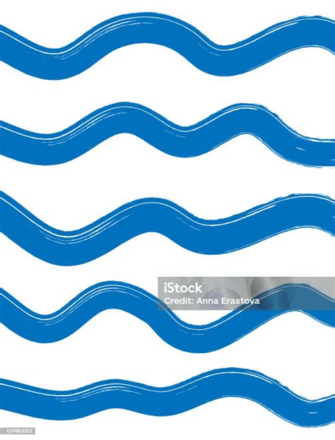 거친 브러시로 그려진 물결 모양의 선이있는 수직 템플릿 바다 그런 지 배경입니다 페인트 낙서 수채화 벡터 그림입니다 파도에 대한 스톡 벡터 아트 및 기타 이미지 Istock