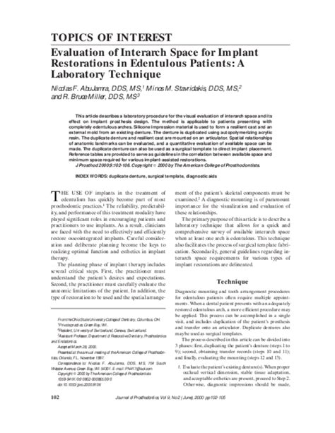 Pdf Evaluation Of Interarch Space For Implant Restorations In