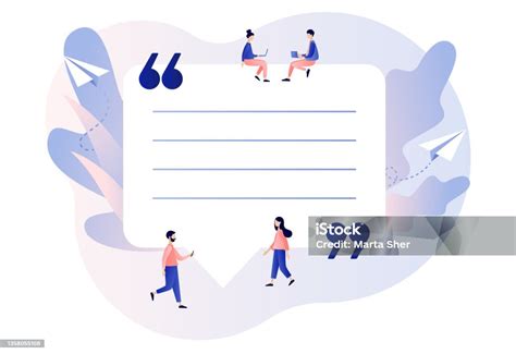 인용 상자 와 음성 거품 작은 문자는 크고 유명한 사람들을 인용 문자 메시지 견적 상자 현대 플랫 만화 스타일 흰색 배경의 벡터 그림 Brand Name Online