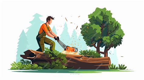 Man Cutting Tree Cartoon Vector Illustration Premium Ai Generated Vector
