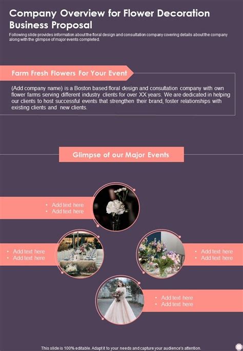 Company Overview For Flower Decoration Business Proposal One Pager