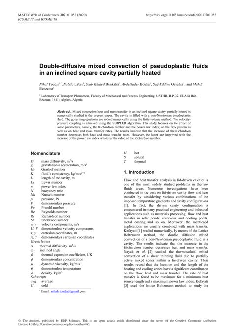 Pdf Double Diffusive Mixed Convection Of Pseudoplastic Fluids In An