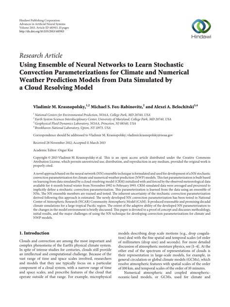 Pdf Using Ensemble Of Neural Networks To Learn Stochastic Convection Parameterizations For