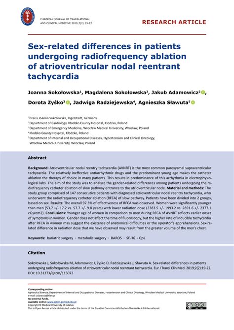 Pdf Sex Related Differences In Patients Undergoing Radiofrequency Ablation Of Atrioventricular