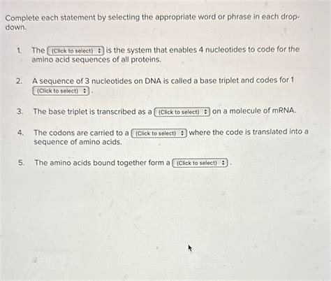 Solved Complete Each Statement By Selecting The Appropriate