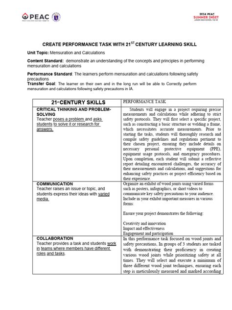 create performance task with 21st century learning skill pdf