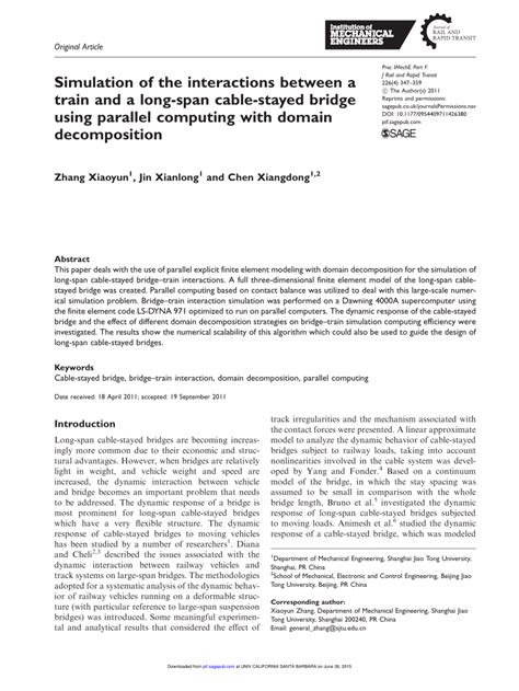 Pdf Simulation Of The Interactions Between A Train And A Long Span Cable Stayed Bridge Using