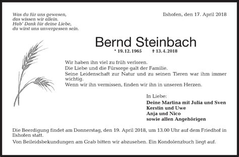 traueranzeigen von bernd steinbach südwest presse trauer