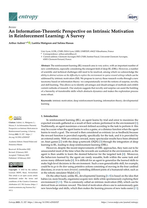 Pdf An Information Theoretic Perspective On Intrinsic Motivation In Reinforcement Learning A