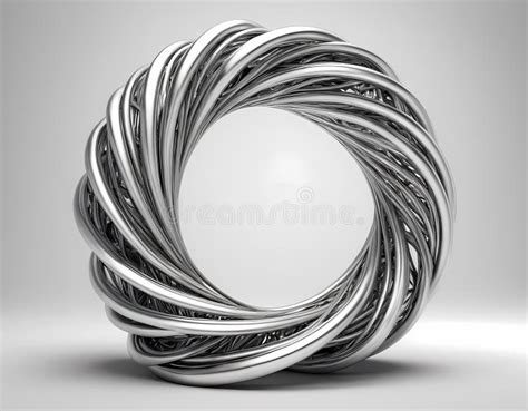Futuristic Twisting Metallic Sculpture With Abstract Ribbon Like Design And Smooth Curves Stock