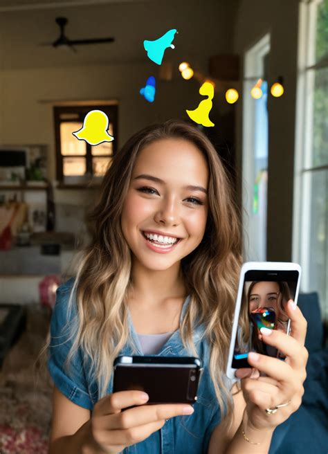Lexica Happy Girl Holding Up Snapchat And Using Filters