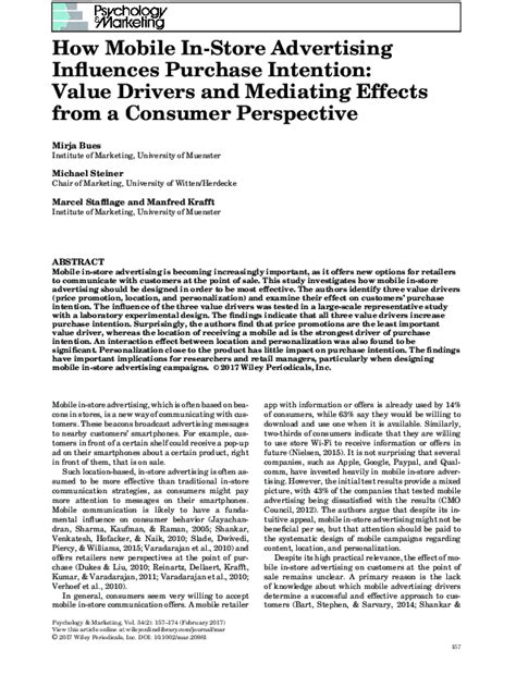 Pdf How Mobile In Store Advertising Influences Purchase Intention Value Drivers And Mediating