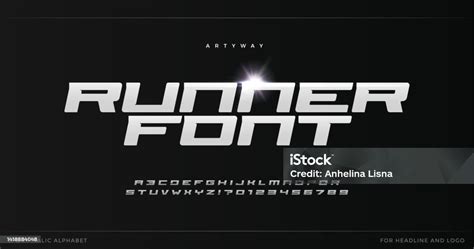 블레이드 스틸 질감의 러너 문자 현대 속도 로고 동적 포스터 헤드 라인 액션 타이포 그래픽을위한 스포츠 스타일 알파벳 검은 배경에 벡터 타이포그래피 디자인 컴퓨터 글자에