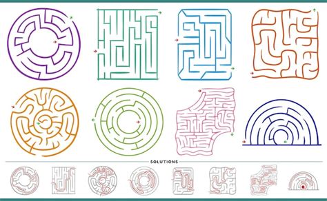 Premium Vector Illustration Of Maze Puzzle Activities Graphs Set With