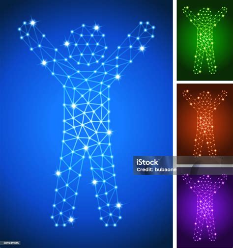 happy man on triangular nodes connection structure vector art stock