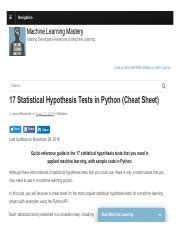 Statistical Hypothesis Tests In Python Cheat Sheet Pdf Navigation