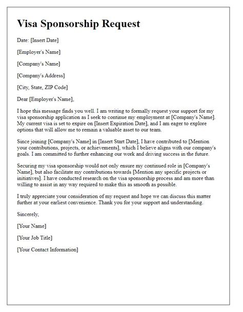 Letter Template For Visa Sponsorship Application Free Samples In Pdf