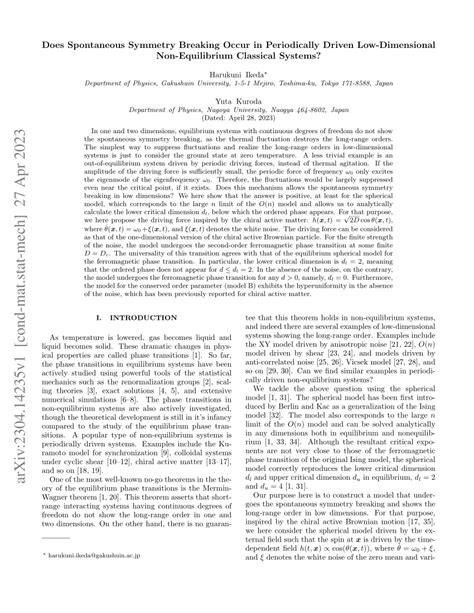 Pdf Does Spontaneous Symmetry Breaking Occur In Periodically Driven Low Dimensional Non