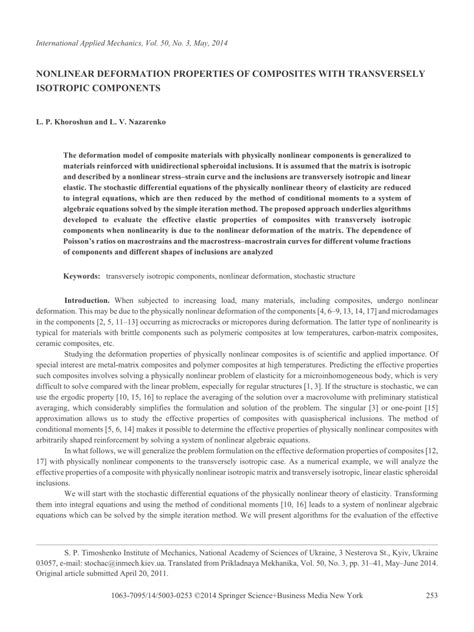 Pdf Nonlinear Deformation Properties Of Composites With Transversely
