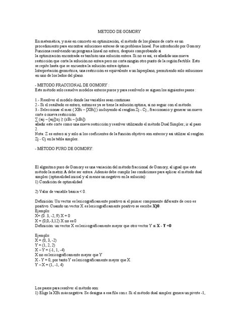Metodo De Gomory Pdf Programación Lineal Optimización Matemática