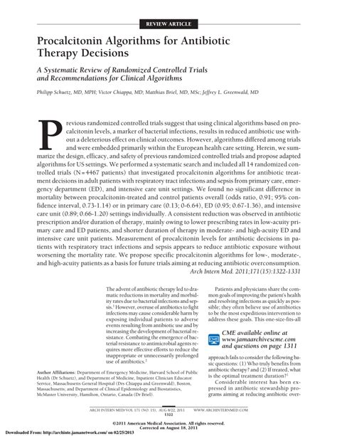 Pdf Procalcitonin Algorithms For Antibiotic Therapy Decisions A Systematic Review Of
