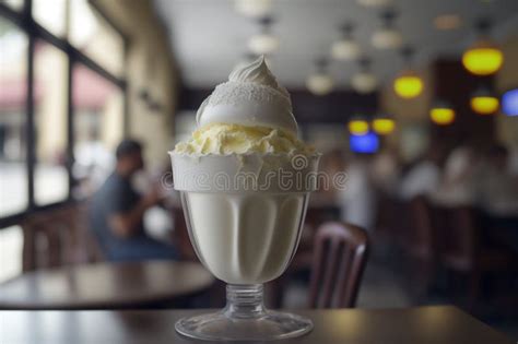 Gourmet Vanilla Ice Cream In Glass Bowl On Ice Cream Parlor Table Ai Generated Stock