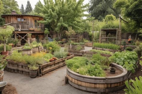 Premium Ai Image Permaculture Garden With Fruit Trees Vegetables And