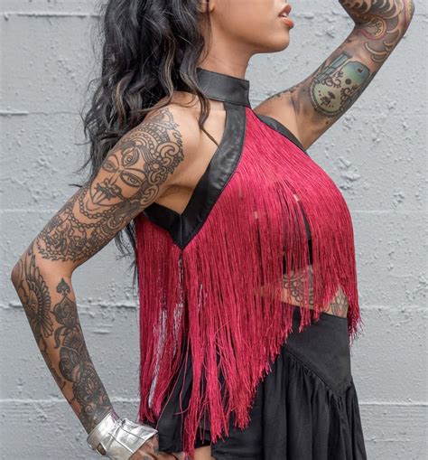 5 And D Fringe Halter Leather Blackred Delicious Boutique