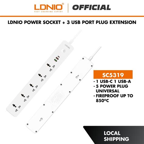 Ldnio Socket Extension With Usb Ports M Wall Mountable Extension Charger Sc Shopee