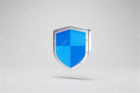 3d 렌더링 안전 개념입니다 강철 보호 가드 방패 아이콘 은색 파란색 측면 프리미엄 사진