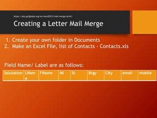 Lesson 3 2 Steps Mail Merge Letter Pdf