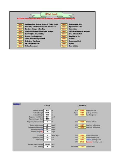 Hvac Calculation Spreadsheet Pdf Technology And Engineering