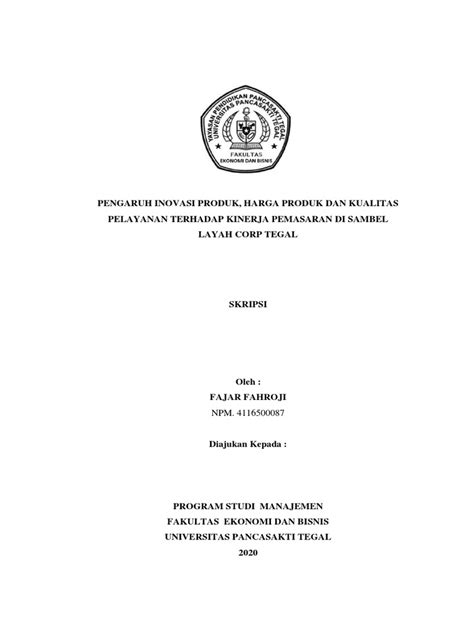 Pengaruh Inovasi Produk Harga Produk Dan Kualitas Pelayanan Terhadap Kinerja Pemasaran Di