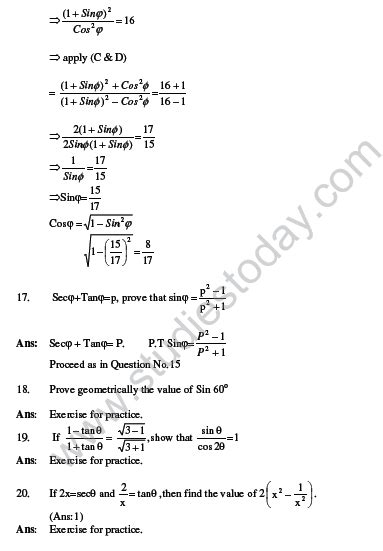 Cbse Class 10 Maths Hots Trigonometry