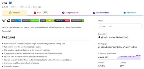 critical vulnerability in vm2 javascript sandbox library exploit code