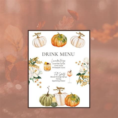 Editable Fall Bar Menu Signature Drink Menu Etsy Menü Vorlage