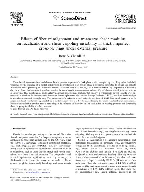 Pdf Effects Of Fiber Misalignment And Transverse Shear Modulus On Localization And Shear