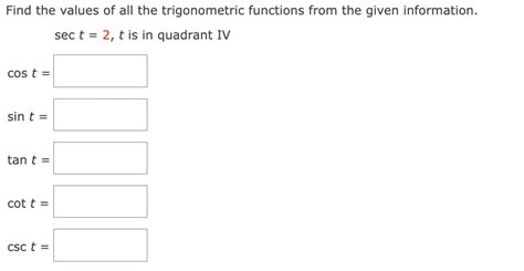 Solved Find The Values Of All The Trigonometric Functions Chegg