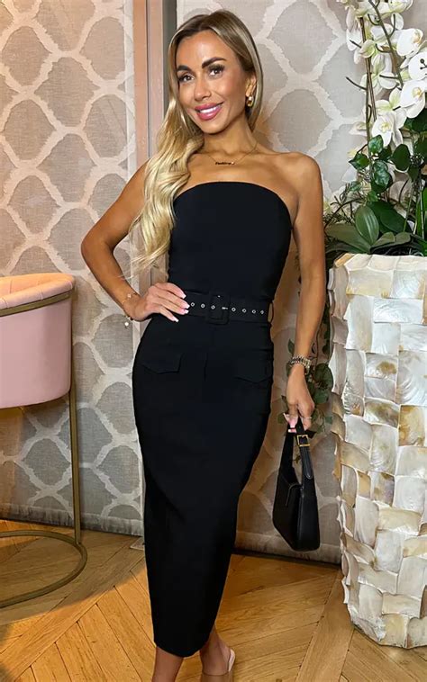 Black Stretch Cotton Strapless Bodycon Midi Dress Silkfred Us