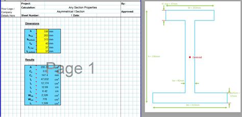 Built Up Section Properties Calculator Spreadsheet Asymmetrical I CivilWeb Spreadsheets
