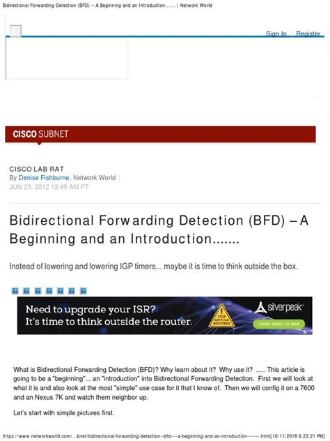 Bidirectional Forwarding Detection Bfd A Beginning And An Introduction Pdf Internet