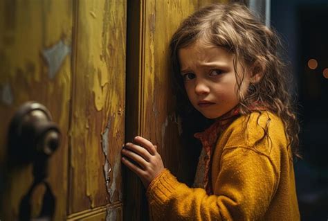 Premium Photo A Tiny Girl Is Crying While Looking Into The Door In
