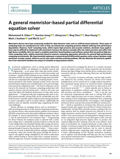 A General Memristor Based Partial Differential Equation Solver Request Pdf