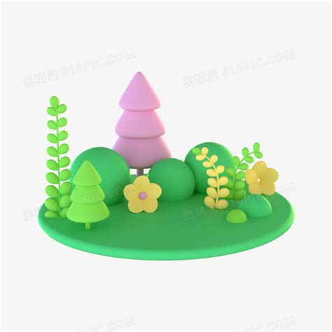 一组C4D绿色花草树木合集系列二元素图片免费下载 PNG素材 编号14nik3wyo 图精灵