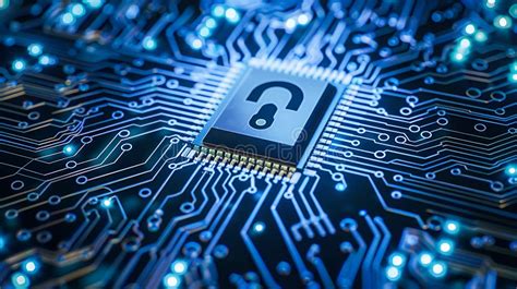 Digital Cybersecurity Hud Hologram With Glowing Shield Circuit Board With Abstract Lines