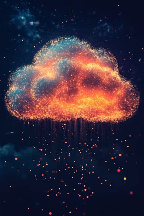Conceptual Data Cloud Network Representation With Vibrant Particles And Glow Effect Stock