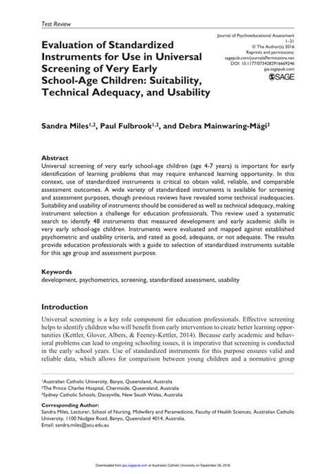 Pdf Evaluation Of Standardized Instruments For Use In Universal Screening Of Very Early School