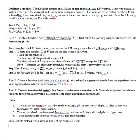 solved doolittle s method the doolittle method first
